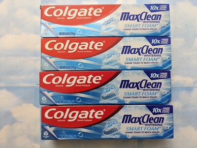 LOT (4) COLGATE MAX CLEAN WHITENING SMARTFOAM TOOTHPASTE EFFERVESCENT ...