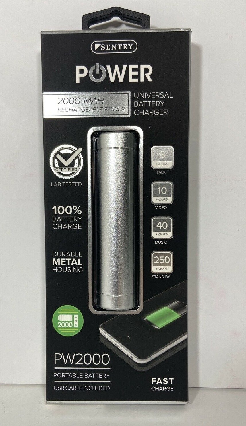 Universal Sentry 2000MAH Power Bank PW2000 Silver Battery Charger | eBay