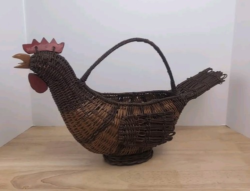 Vintage Unique Woven Wicker Rooster Basket With Tail Farmhouse Decor ...