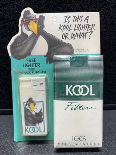 VINTAGE KOOL CIGARETTES W/ WILLIE THE PENGUIN FLAT AD LIGHTER BLISTER ...