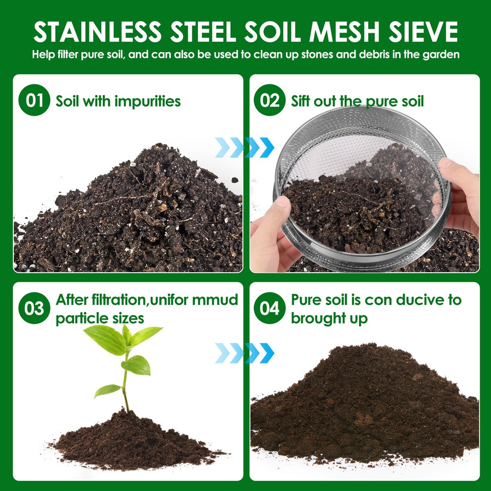 3Pcs Soil Sieve Stainless Steel Garden Sieve Soil Sifter Set Garden ...