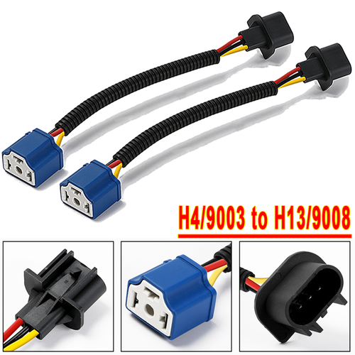 2x H4 9003 Male To H13 9008 Female Pigtail Headlight Conversion Harness ...