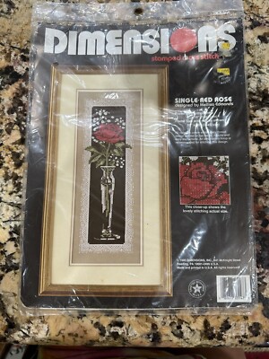 Dimensions Stamped Cross Stitch Single Red Rose #3147 Unopened | eBay