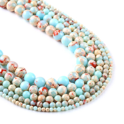 15'' Aqua Sea Sediment Jasper Beads 4 6 8 10 12mm Round Imperial Stone ...