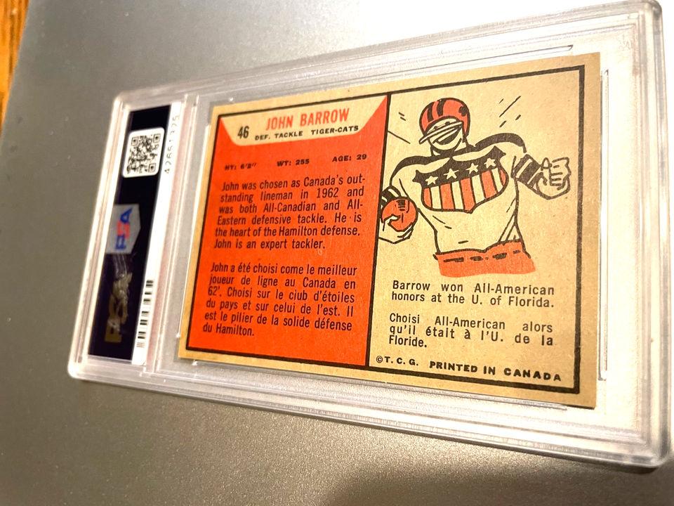 1965 Topps CFL John Barrow TiCats PSA 8 Ship within Canada only | eBay