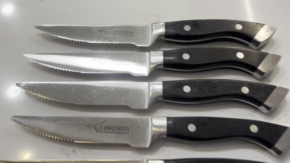 Five LONGHORN STEAKHOUSE Steak Knives, heavy weighted, w/ Logo ...