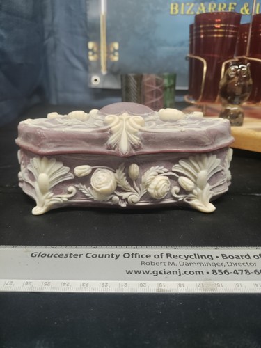 Vintage Genuine Incolay Stone Pink Mauve Jewelry Trinket Box Roses | eBay