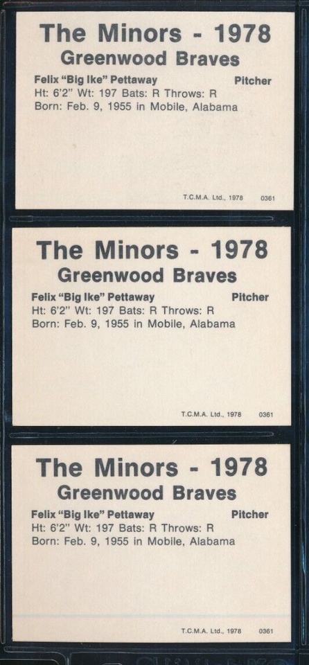 lot (3) 1978 TCMA Greenwood Braves #361 Big Ike Felix Pettaway rc ...