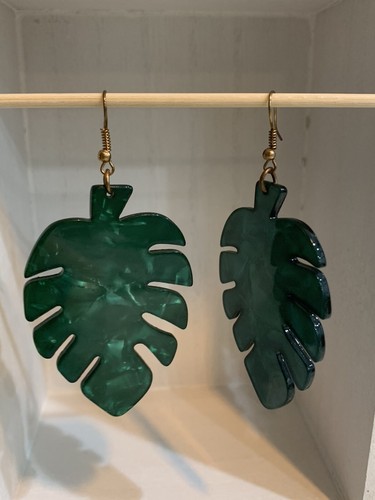 Monstera Leaf Drop Dangle Earrings Pearlesent Acrylic Tropical Plant ...