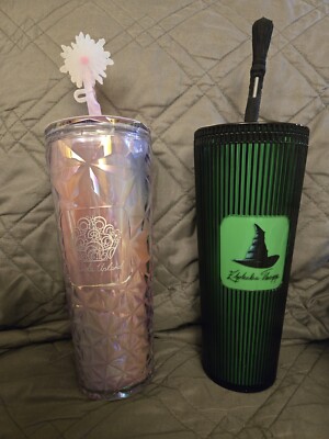 Wicked Starbucks Cold Cups 24 oz Pink Glinda & Green Elphaba Broom ...