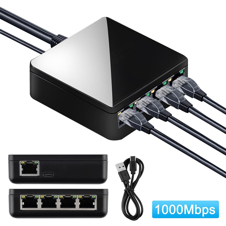 1/4 1000Mbps RJ45 LAN Ethernet Splitter Adapter Network Accessory For ...