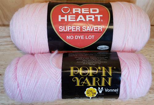 Red Heart Super Saver & Vonnel Pop N Yarn Lot (2) Baby Pink 11oz ...