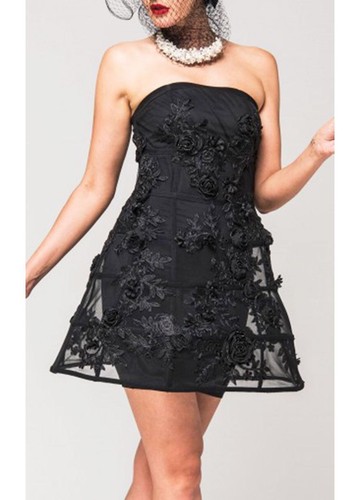 kiki riki Glittery Black Rose Mesh Strapless Mini Cage Dress small | eBay