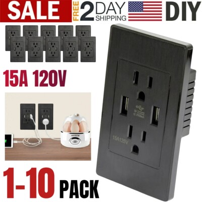 Dual Wall Outlet with USB Ports Charger AC Power Receptacle Plate Panel ...