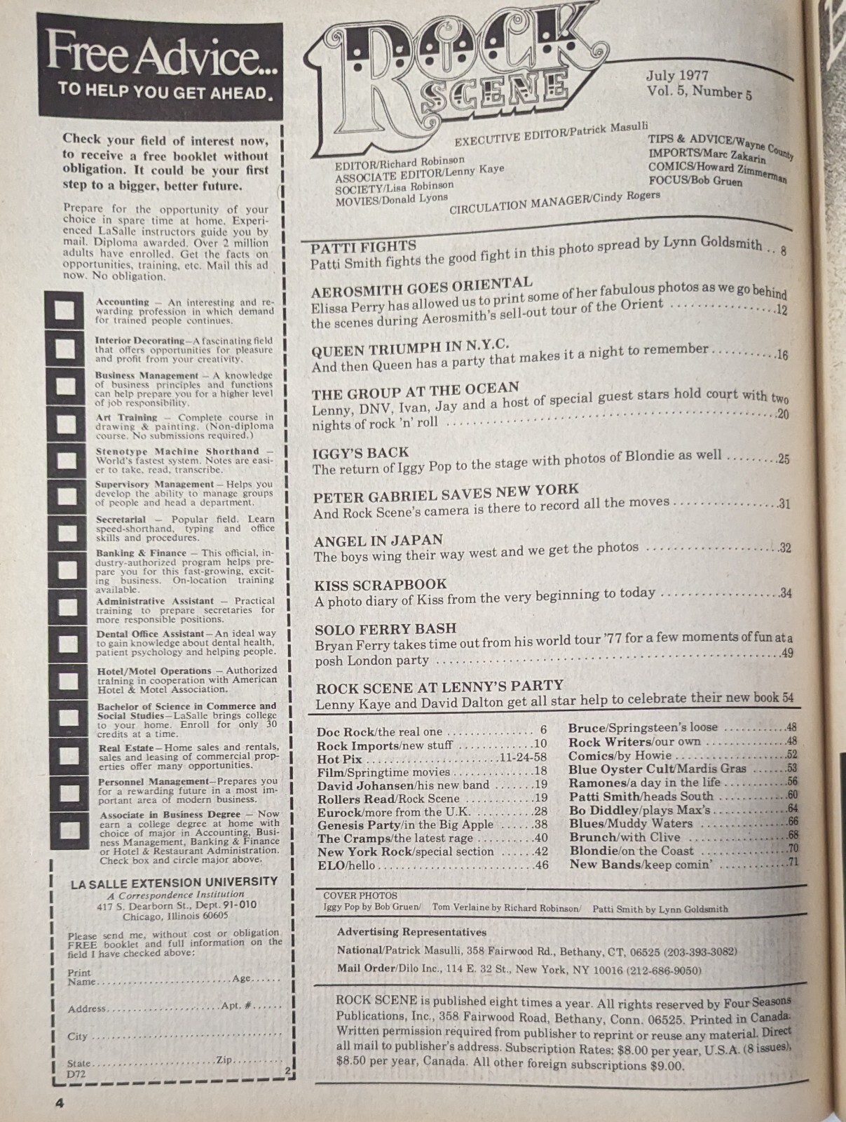 Rock Scene Magazine July 1977 Iggy Pop, KISS, Angel, Queen, Aerosmith ...