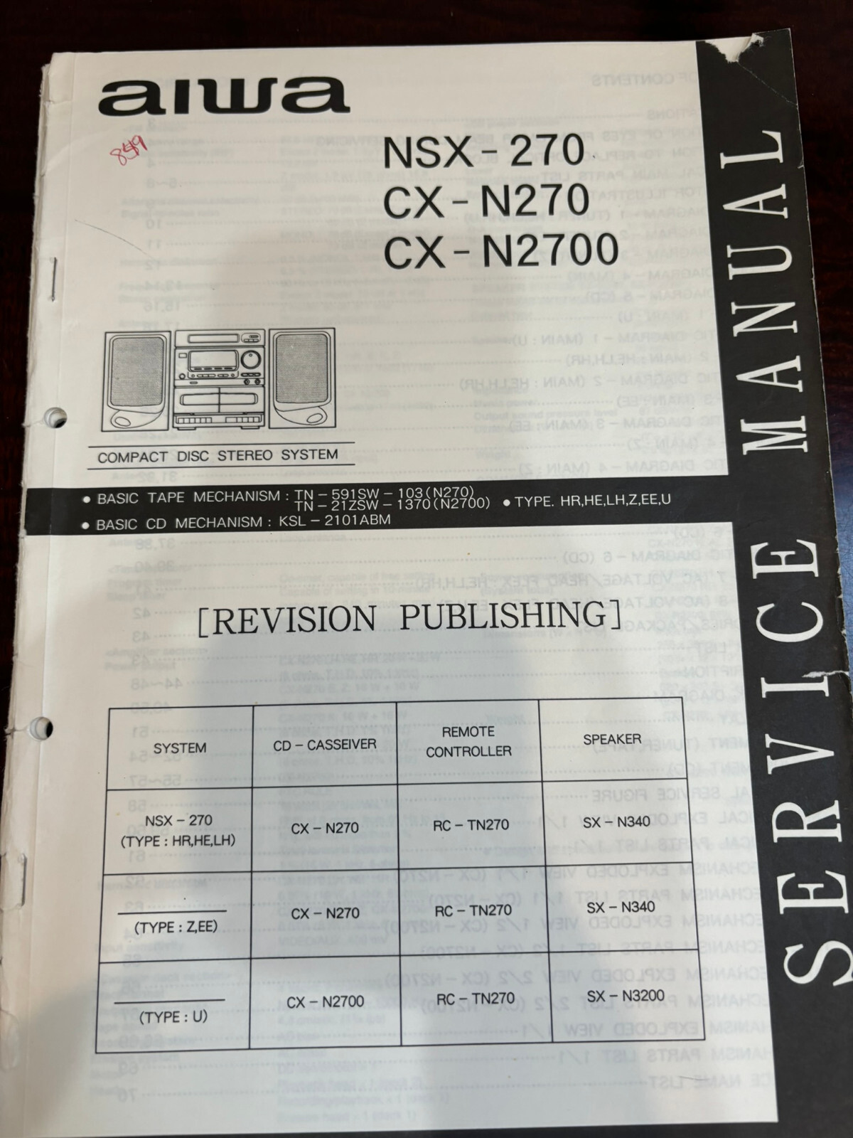 AIWA NSX-270 CX-N270 CX-N2700 Repair Service Manual FROM THE USA ...