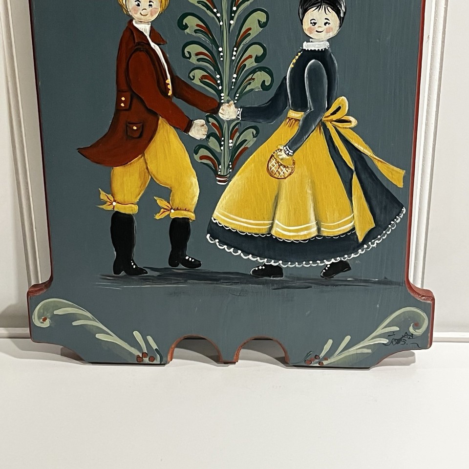 Folk Art Tole Painted Welcome Wood Plaque Couple with Tree VINTAGE ...
