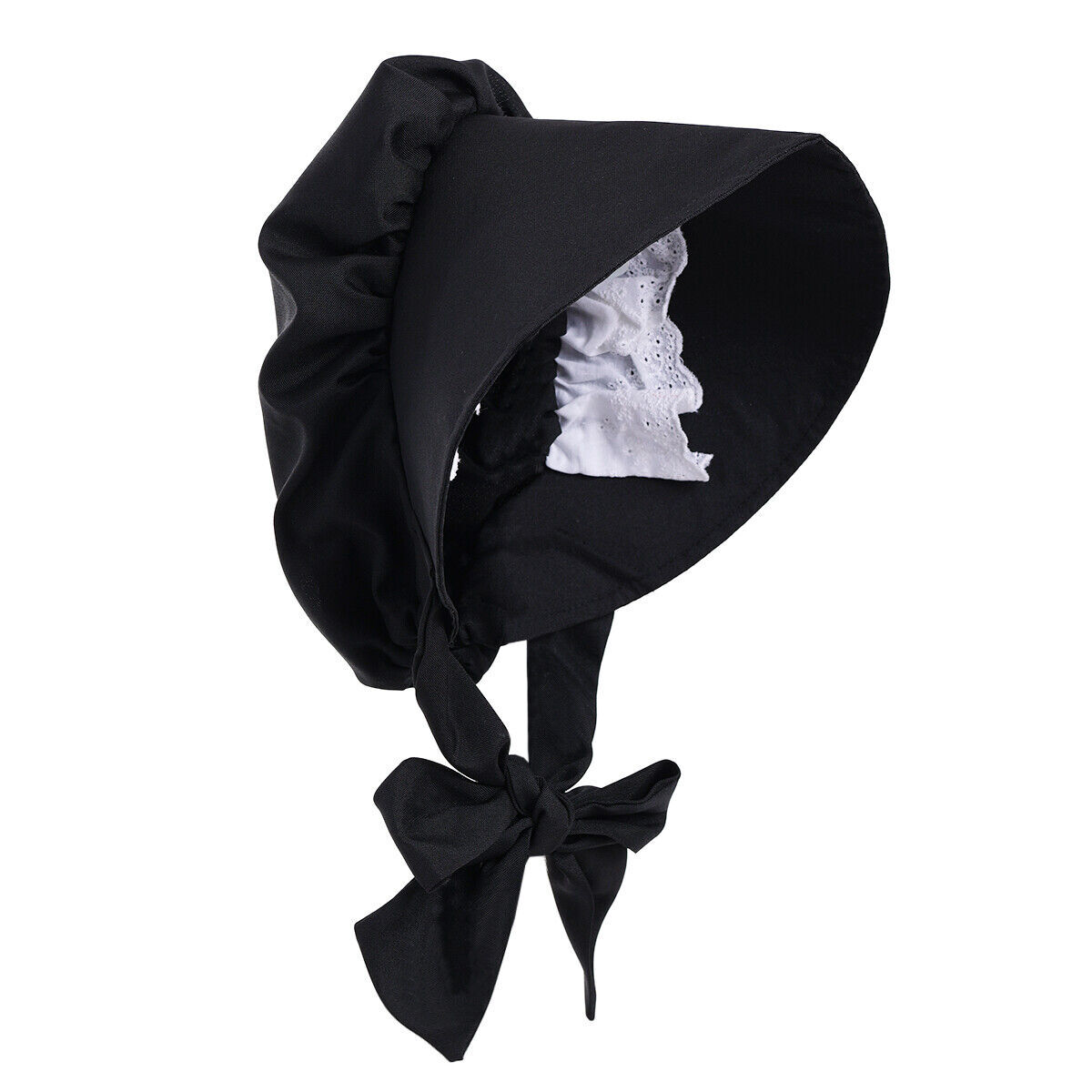 Victorian Women's Black Maid Bonnet Lace Pilgrim Fancy Dress Poke ...