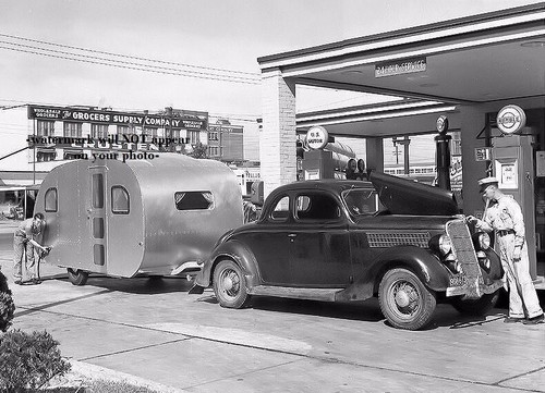 Vintage Humble Gas Station PHOTO 1930s RV Trailer Camper Pumps Service ...