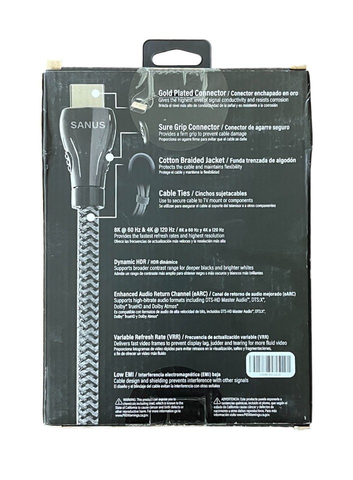 Sanus SAC-21HDMI2 2.1 8K 48Gbps Ultra High Speed HDMI Cable (2 Meters/6 ...