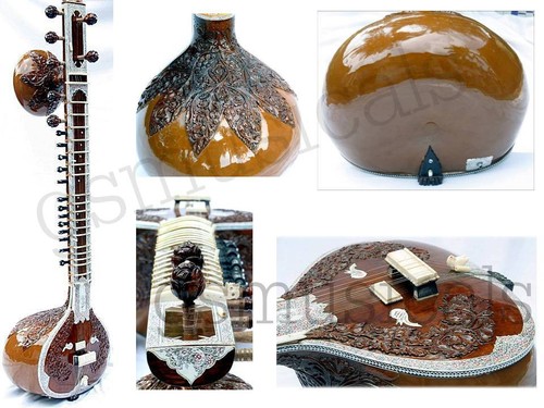 SITAR TEAKWOOD RAVISHANKHAR STYLE DOUBLE TUMBA WITH FIBERGLASS CASE ...