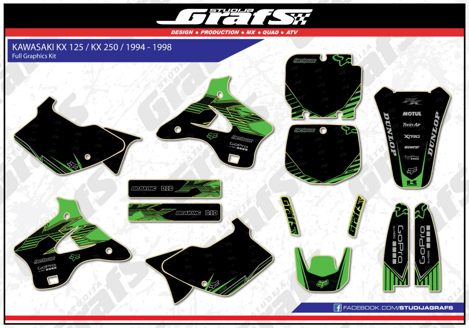 1994 1995 1996 1997 1998 KX 125 KX 250 Graphics Kit KAWASAKI KX125 ...