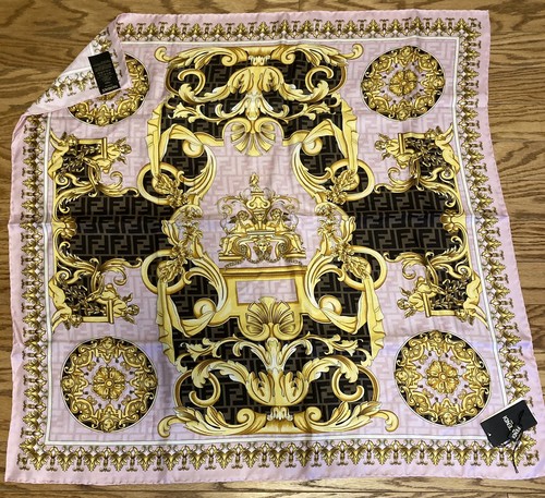 Versace X Fendi Fendace Collaboration FF Print Foulard Pink Silk Scarf ...