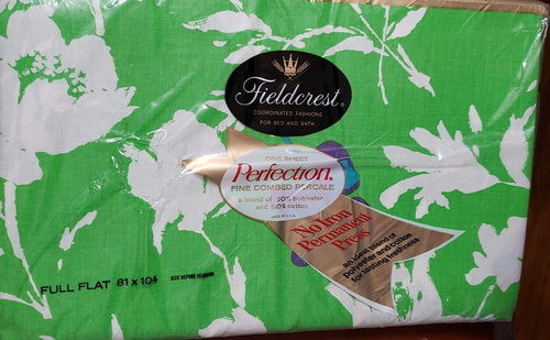Fieldcrest Full Flat Sheet Pink Floral Green White No Iron Percale Vtg ...