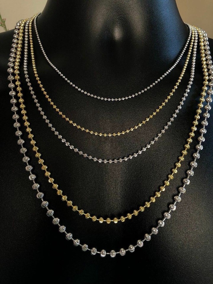 Ball Moon Chain SOLID 925 Silver 14k Yellow Gold Plated Hip Hop Cut Men ...