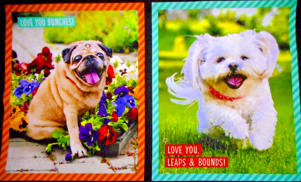 Dog Fabric Panel-I Ruv You-Golden Labs Pug French Bulldog Pups Premium ...