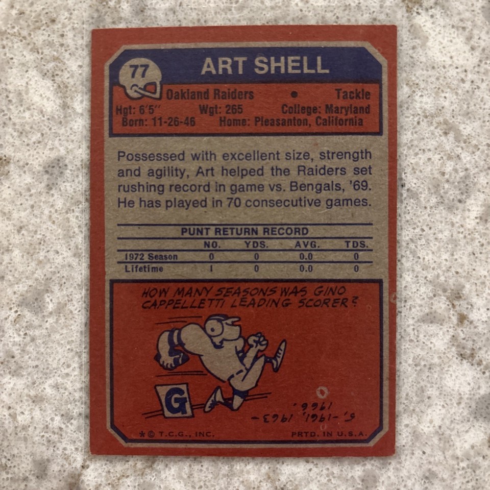 1973 Topps #77 Art Shell Oakland Raiders RC ROOKIE HOF | eBay