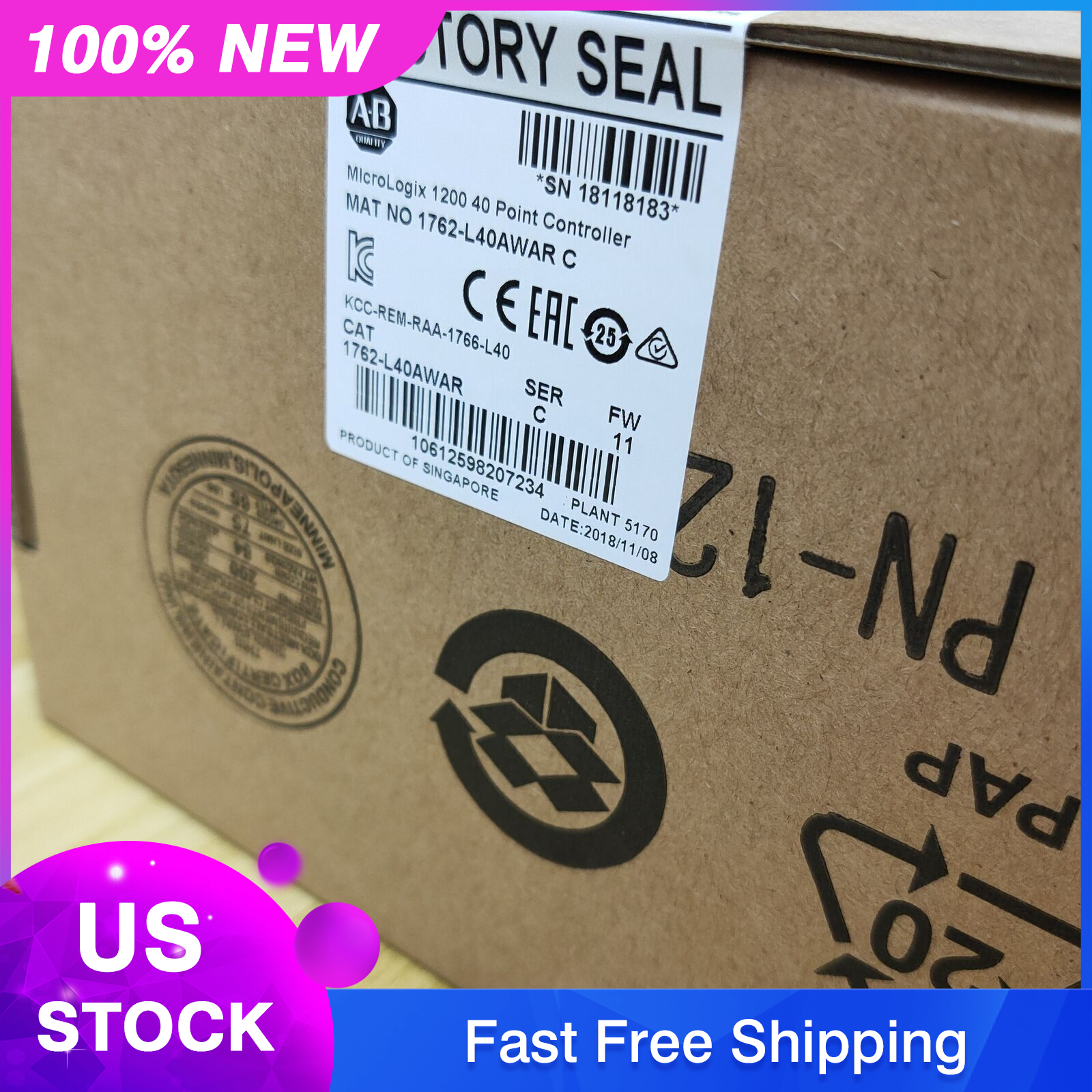 Sealed NEW PLC 1762-L40AWAR Ser C MicroLogix 1200 Controller FREE ...