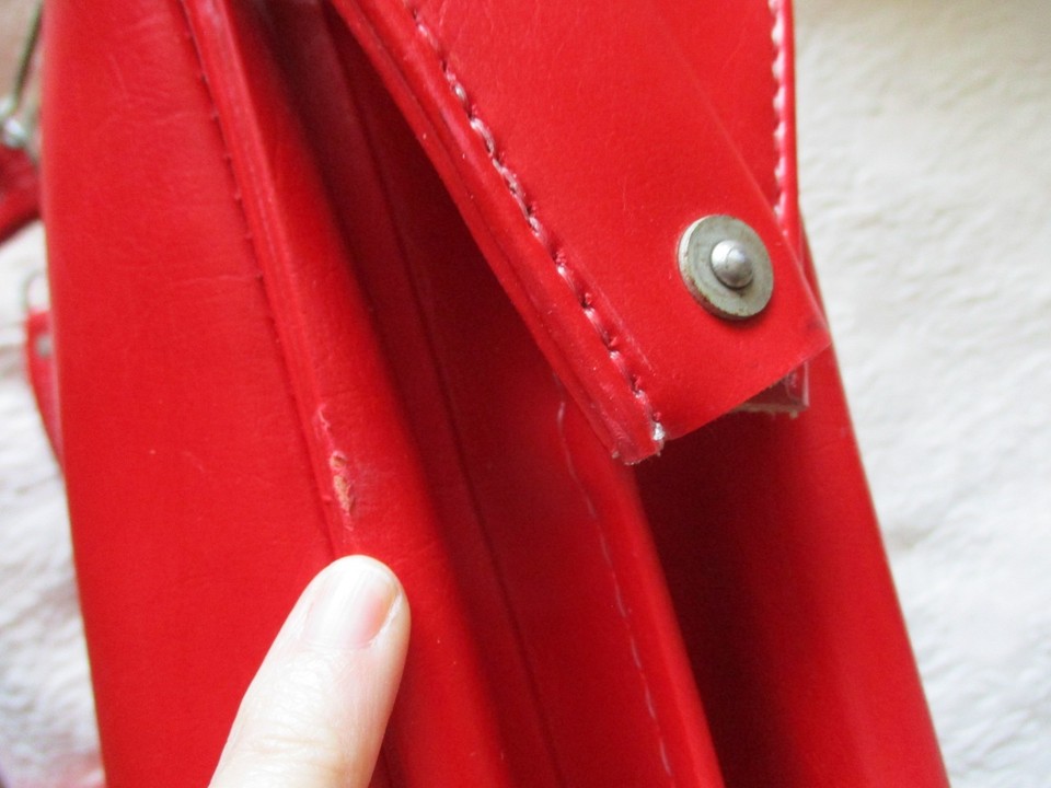 MID CENTURY MOD Red Vinyl Bag Case 13x12x5" PURSE top handle buckle ...