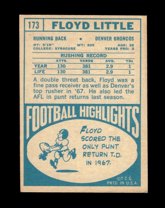 1968 Topps Set-Break #173 Floyd Little VG-VGEX *GMCARDS* | eBay