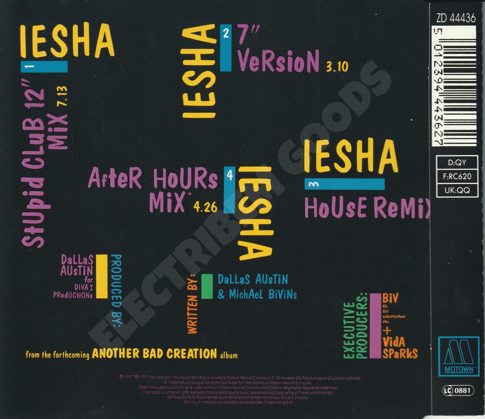 ANOTHER BAD CREATION IESHA CD SINGLE UK 1990 NEW MIXES MOTOWN ZD 44436 ...