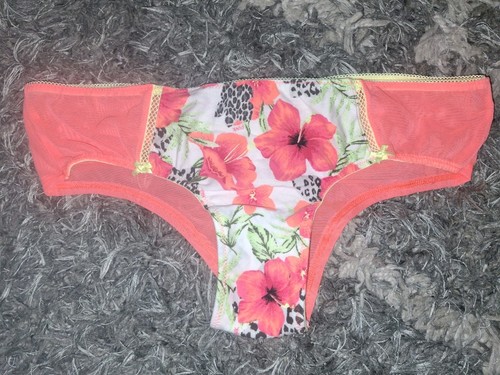 NEW VS Pink Vintage 2013 Ruched Mesh Bk Cheekster Panty Medium Neon ...