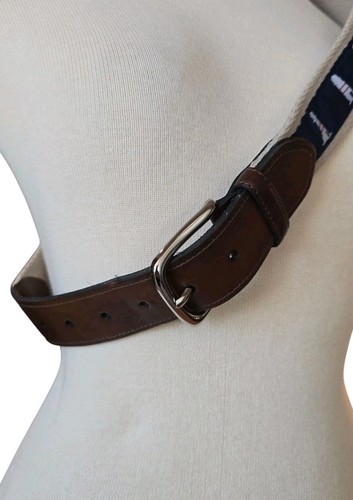 Nautical Leather & Canvas Mens Belt Lighthouse Ribbon Blue & White Size ...