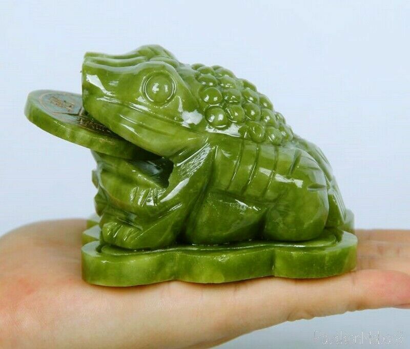 3 Legged Toad Coins Jade Carved Statue Money Frog Feng Shui Wealth ...