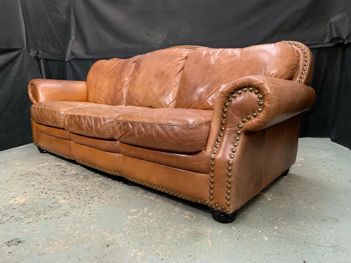 Studded Leather Sofa Brown | Baci Living Room