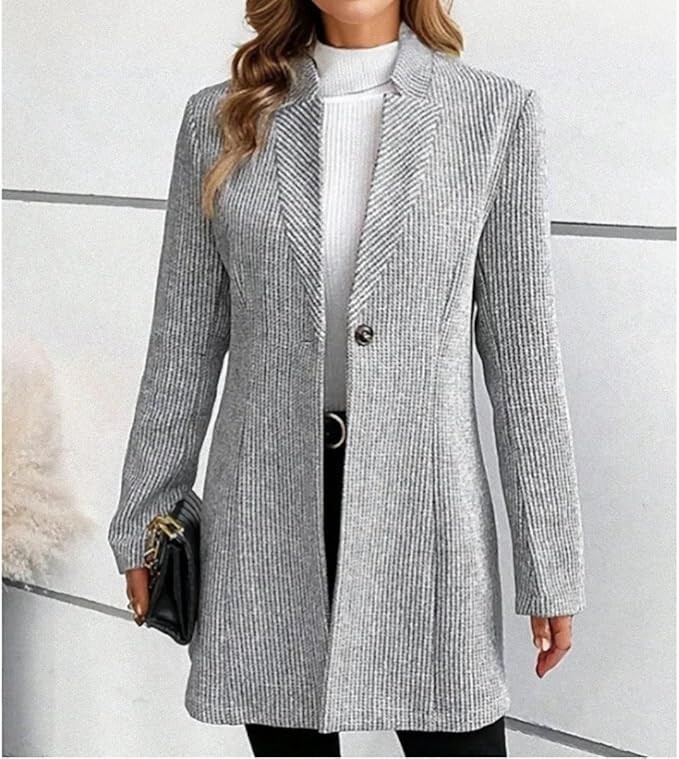 Womens Long Sleeve Casual Jacket Blazer 1 Button Winter Coat Mid-Long ...