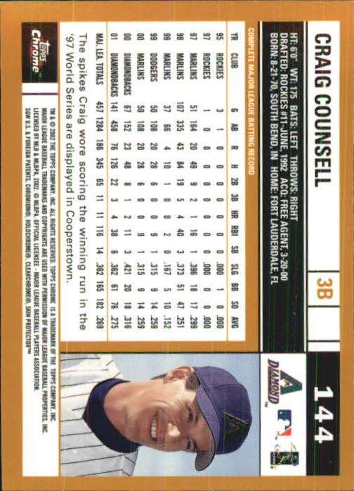 2002 Topps Chrome Arizona Diamondbacks Baseball Card #144 Craig ...