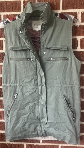 Thread & Supply Olive Full Zip Vest with Southwestern Sweater Back Size ...