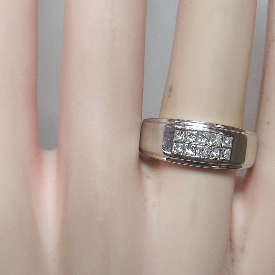 EMA Mens 14K White Gold Square Princess Cut Diamond Band Style Ring 0. ...