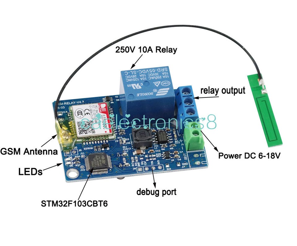 1 Channel Relay Module SMS GSM Remote Control Switch SIM800C ...