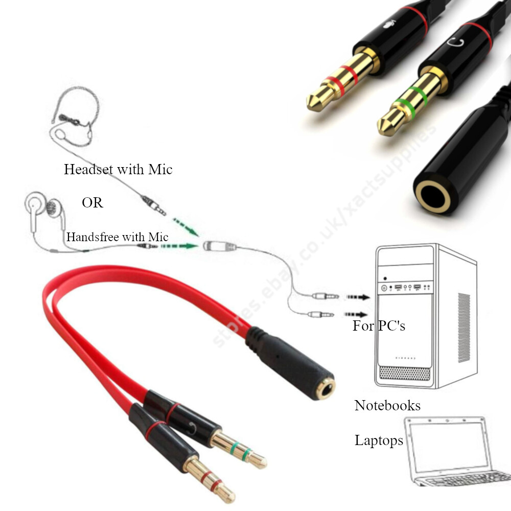 3.5mm AUX Headphone Mic Coupler Cable 4 Pole female TO 2 x 3 Pole male ...