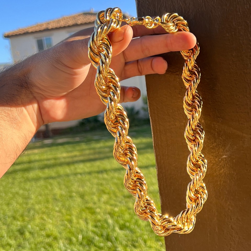 Mens 14k Gold Plated Chain Hollow Rope Big Dookie 20MM x 20" Hip Hop ...