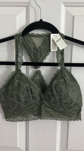 Aerie Bra Womens Large Fa La Lace Padded Longline Bralette Green Alpine ...