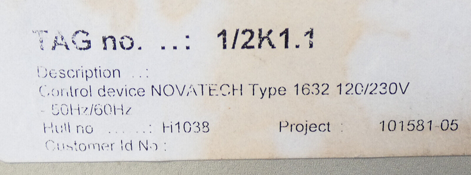 Novatech CONTROLS OXYGEN Transmitter Typ 1632 | 120/230V | 50/60Hz ...