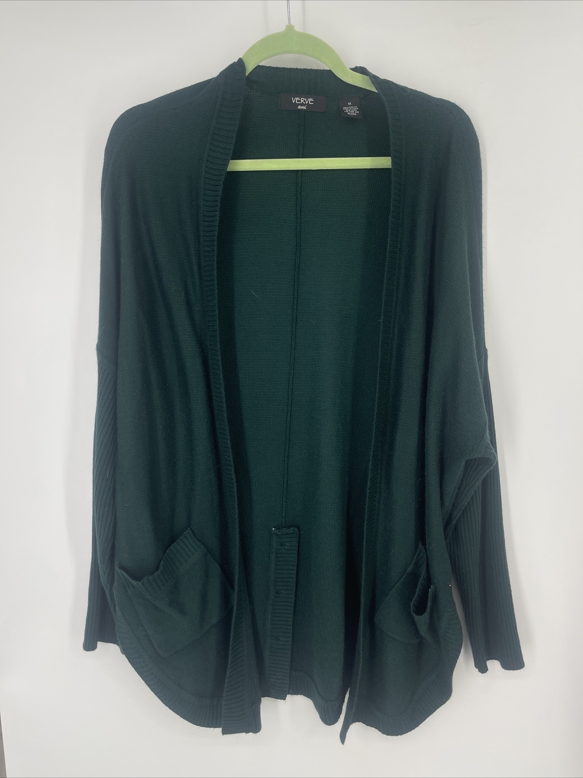 Verve Ami Emerald Green Open Front Cardigan Sweater Plus size 1X | eBay