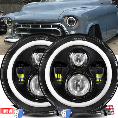 Fit 1953-1957 Chevy Pickup 3100 Truck 2PCS 7" LED Headlights Halo Hi/Lo ...